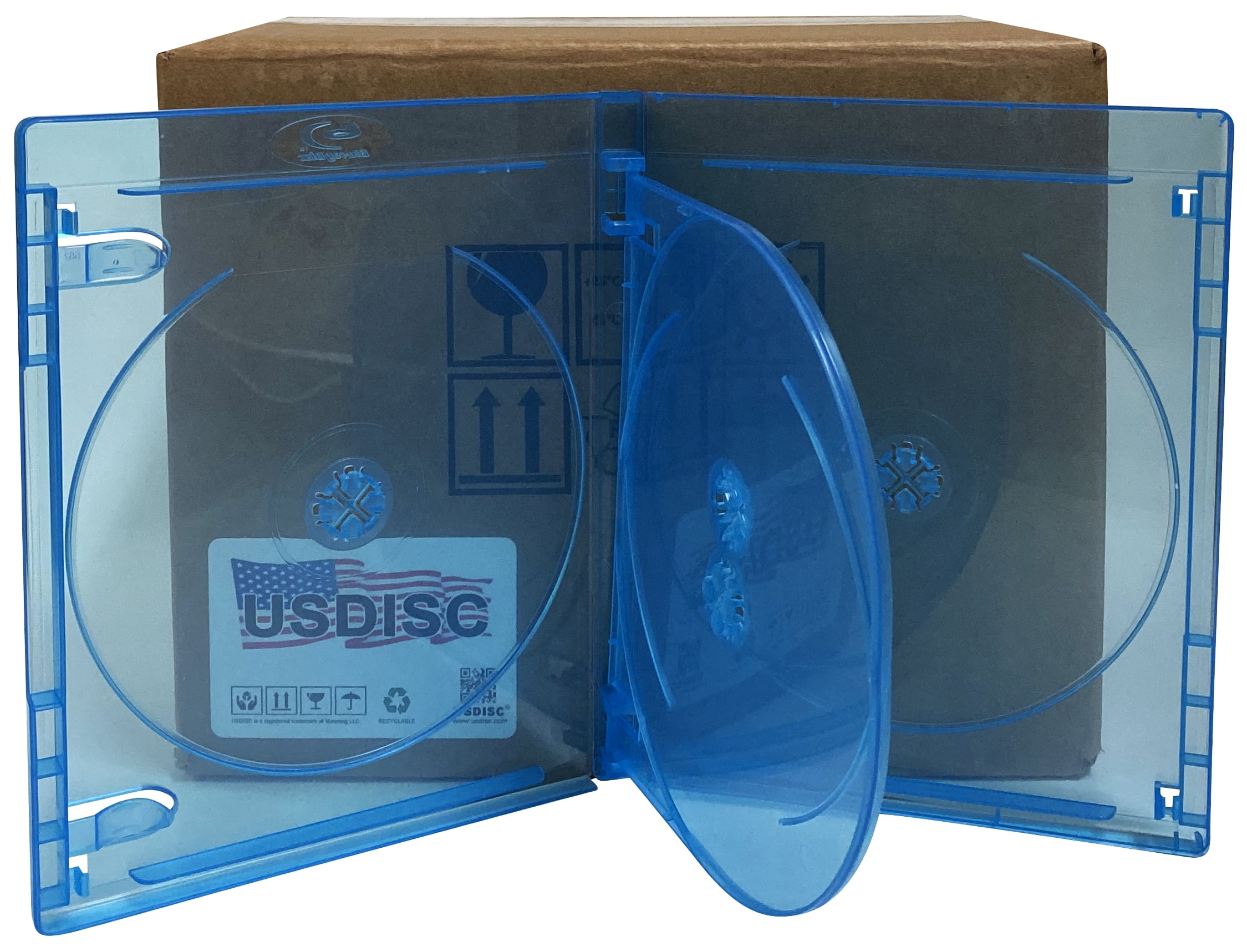 USDISC Blu-ray Cases Standard 14mm, Quadruple 4 Disc, Clear Blue, Pack ...