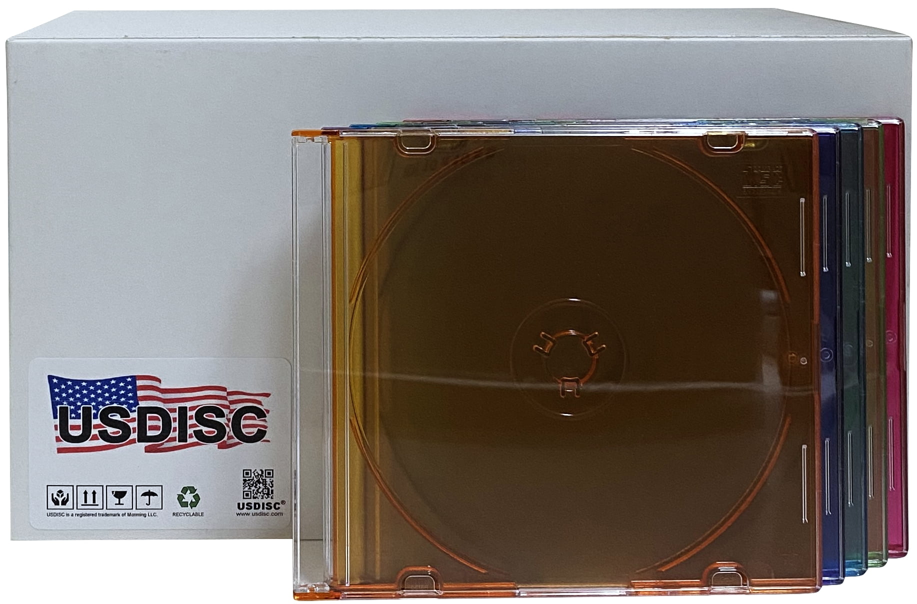 USDISC CD Jewel Cases Slimline 5.2mm, Single 1 Disc, Multicolor, Pack ...