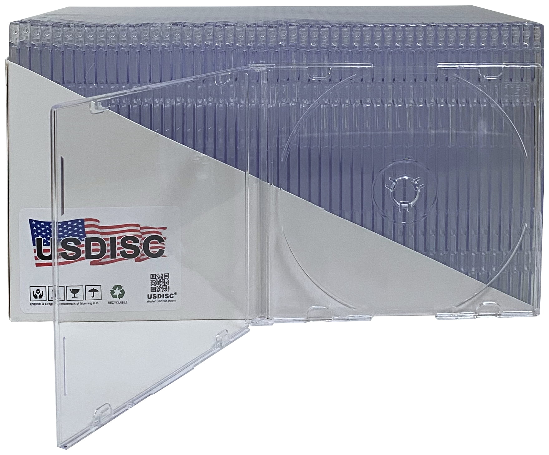 USDISC Slimline CD Jewel Cases, 5.2mm, Single Disc, Super Clear, Pack ...