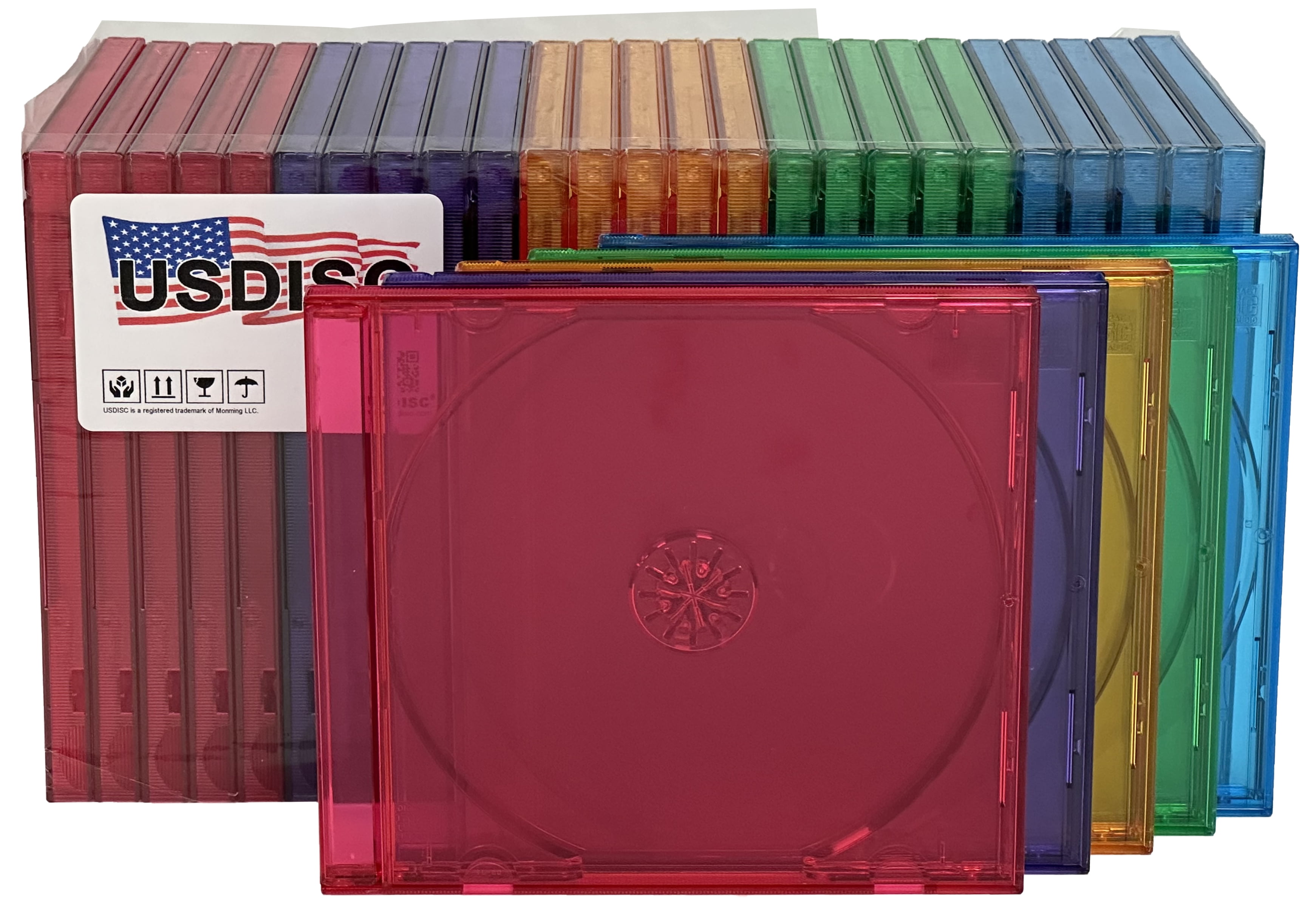 USDISC CD Jewel Cases Standard 10.4mm, Single 1 Disc, Clear Multicolor ...