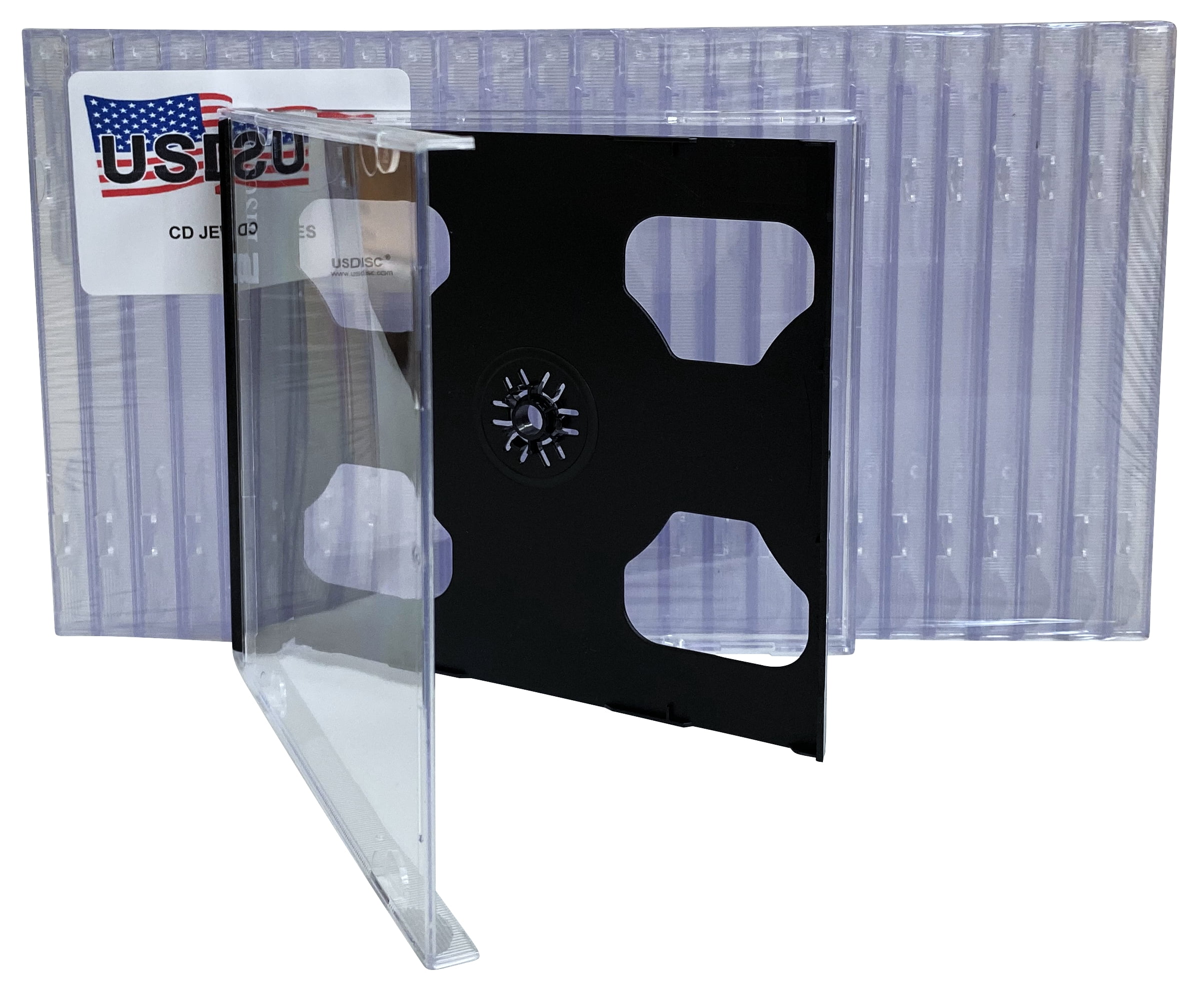 USDISC CD Jewel Cases Standard 10.4mm Smart Tray, Double 2 Disc, Black ...