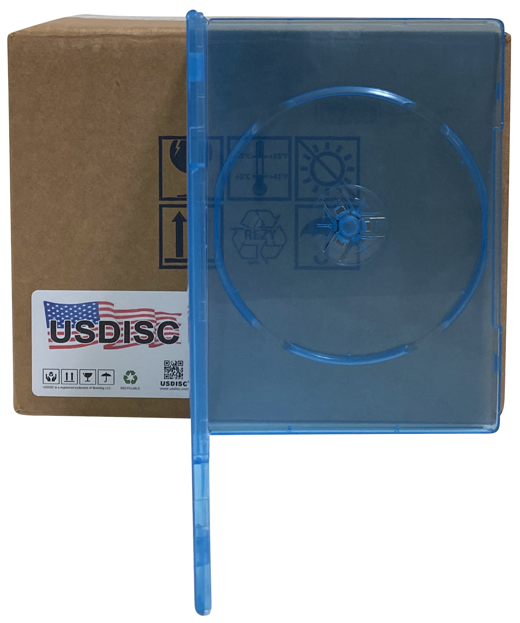 USDISC DVD Cases Slimline 7mm Premium, Single 1 Disc, Clear Blue, Pack ...