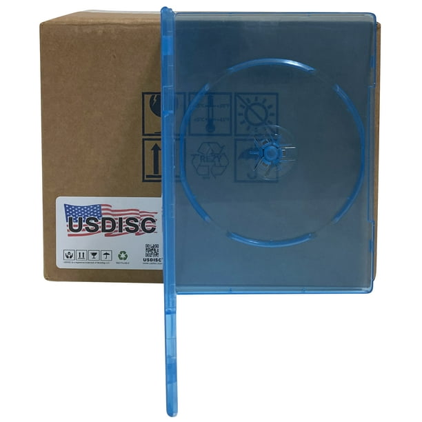 USDISC DVD Cases Slimline 7mm Premium, Single 1 Disc, Clear Blue, Pack ...