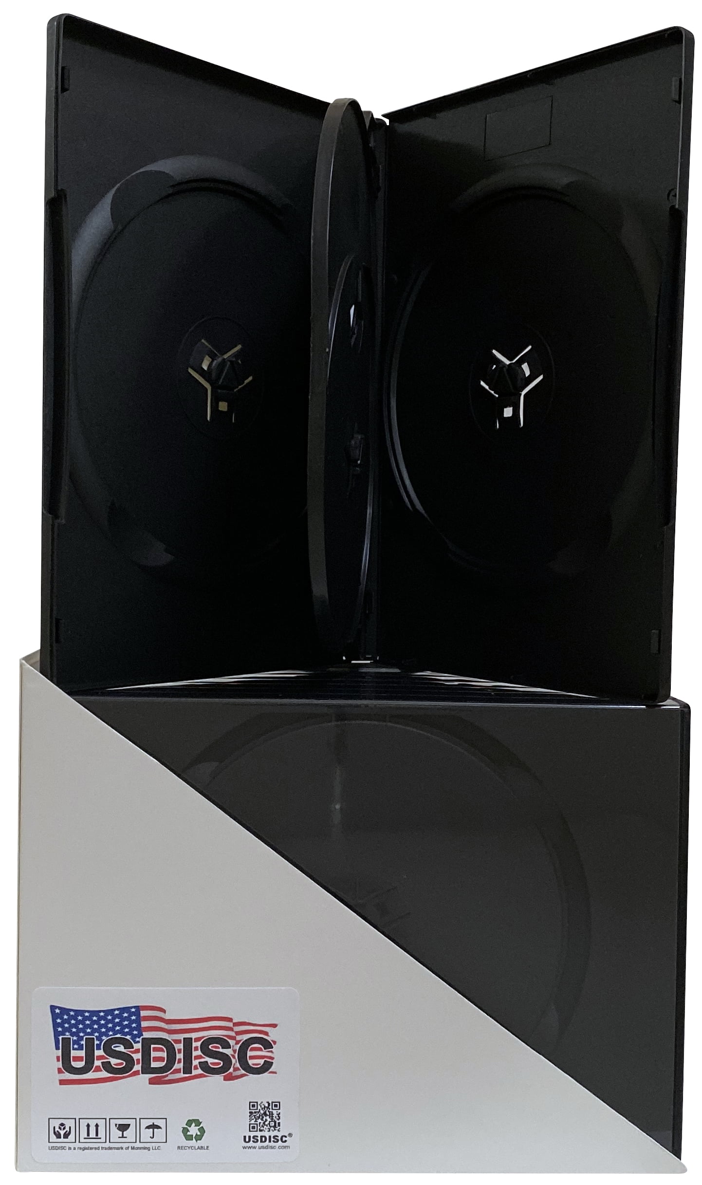 USDISC DVD Cases Standard 14mm Economy, Quadruple 4 Disc, Black, Pack ...