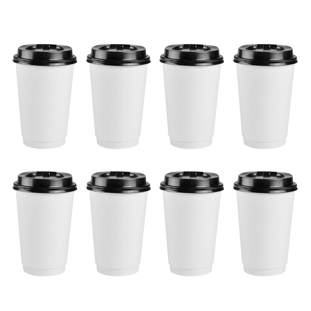 HEMOTON Durable White Coffee Paper Cups with Lids 16 Double Wall ...
