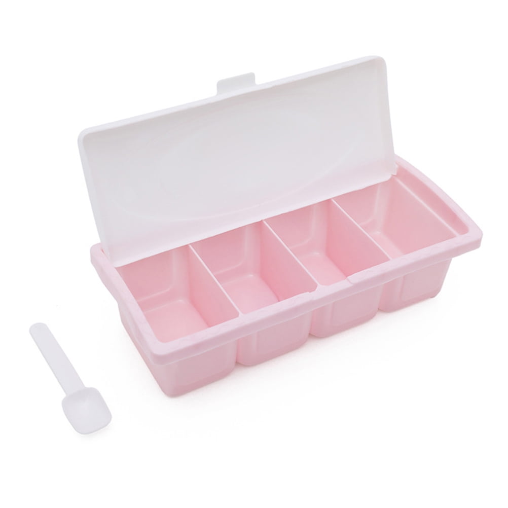 HEMOTON Pink Plastic Seasoning Box with 4 Compartments for Kitchen Use ...