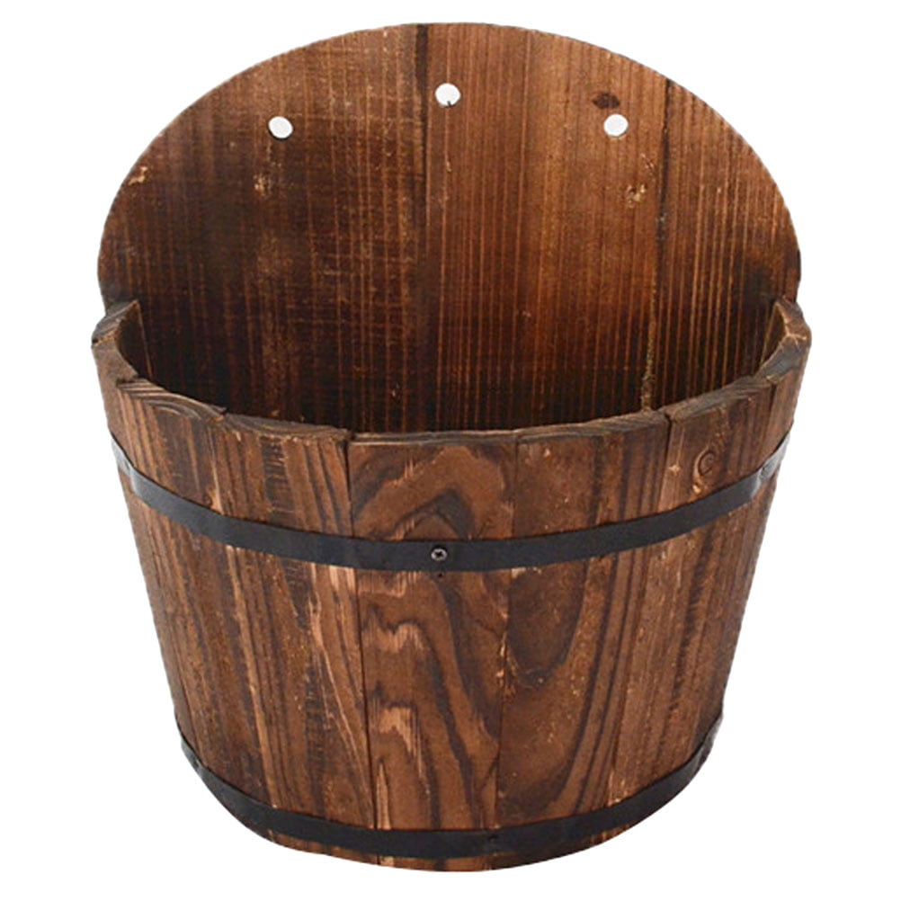 USEOSITY Wooden Flower Pot Rustic Bucket Flower Pot Outdoor Indoor ...