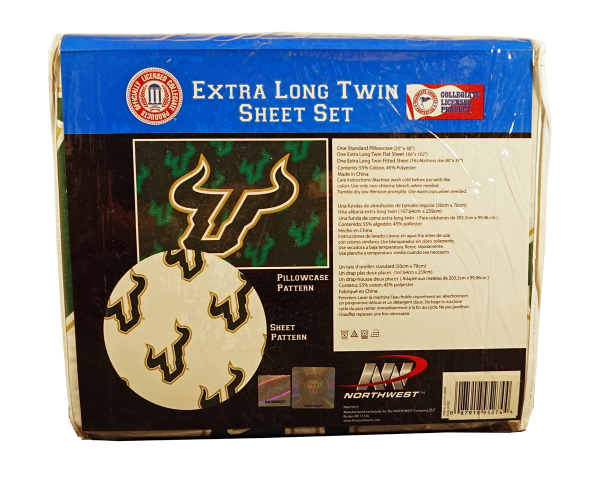 USF University of South Florida NCAA Bulls Extra Long Twin Sheet Set ...