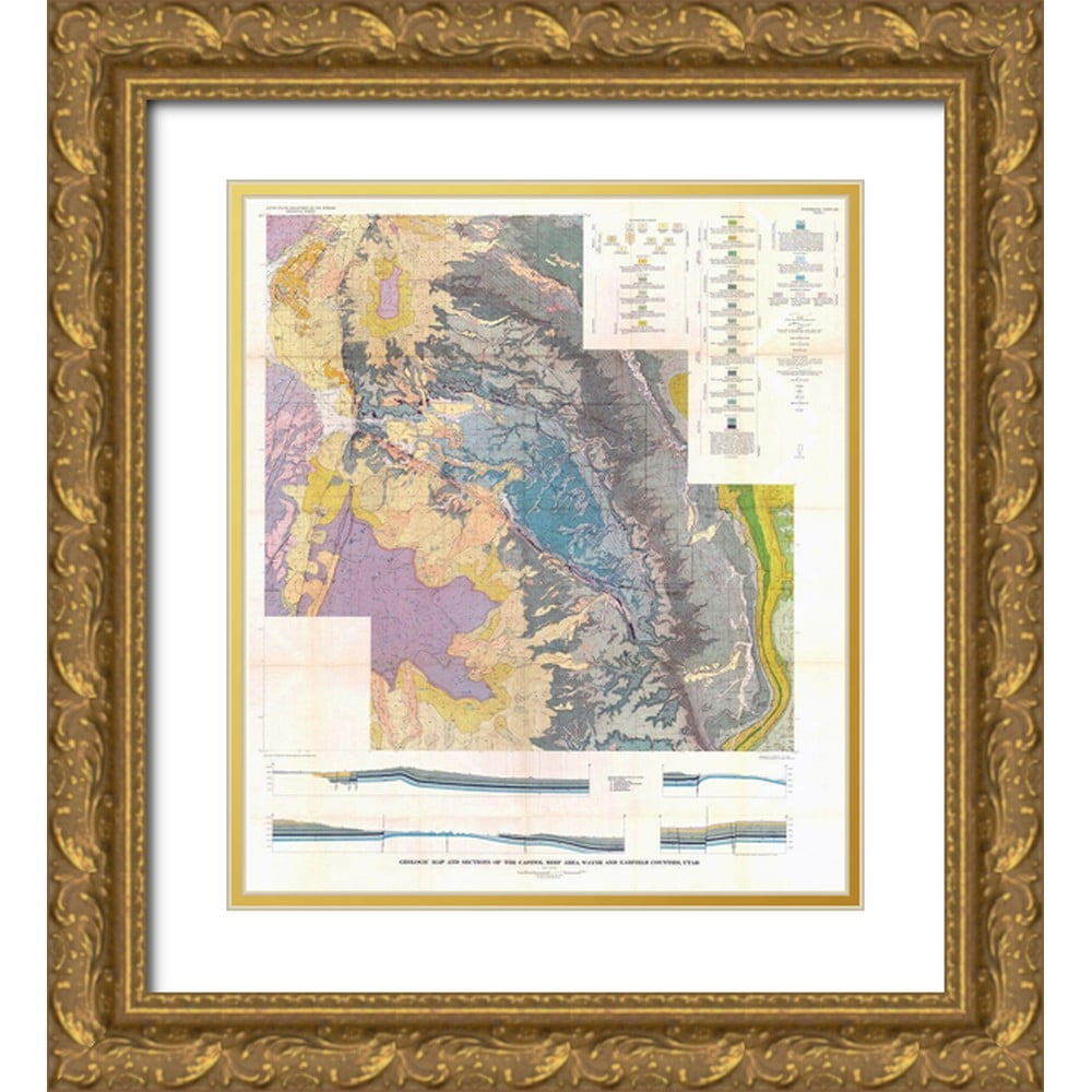 USGS 12x13 Gold Ornate Wood Framed with Double Matting Museum Art Print ...