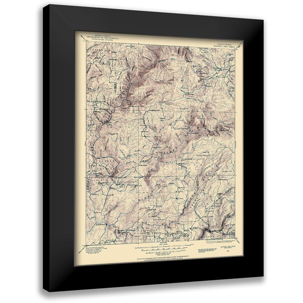 USGS 12x14 Black Modern Framed Museum Art Print Titled - Bidwell Bar ...