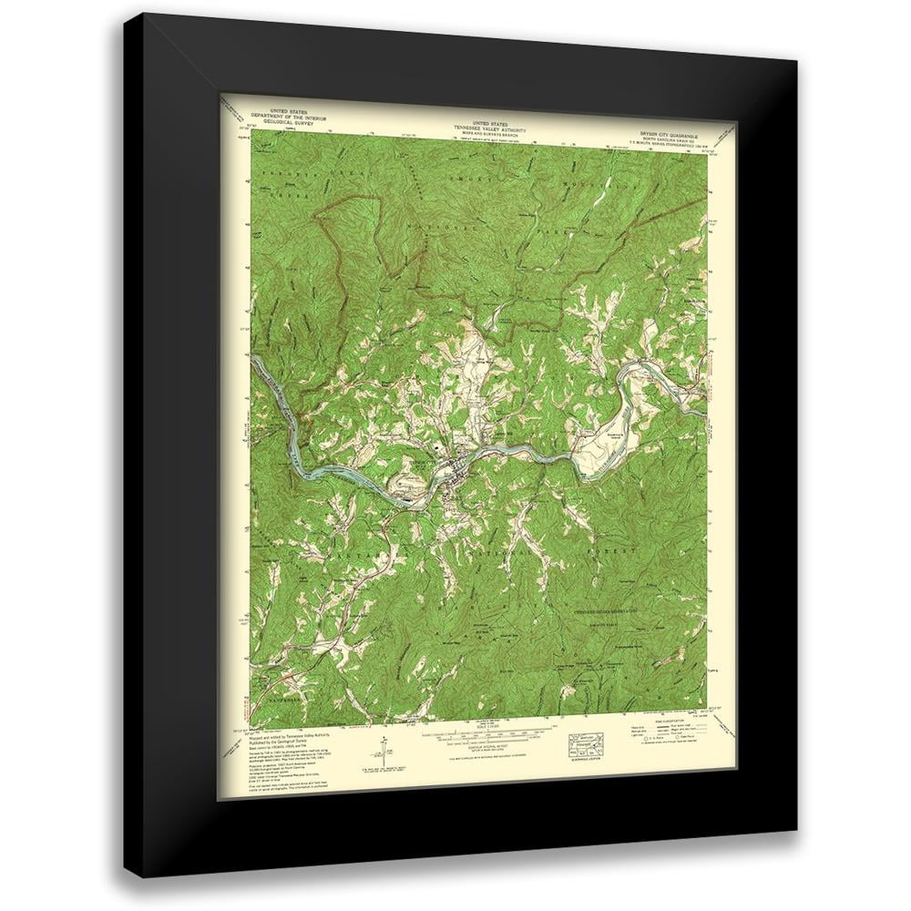USGS 12x14 Black Modern Framed Museum Art Print Titled - Bryson City ...