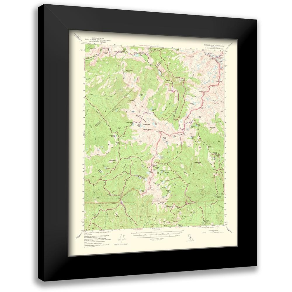 USGS 12x14 Black Modern Framed Museum Art Print Titled - Merced Peak ...