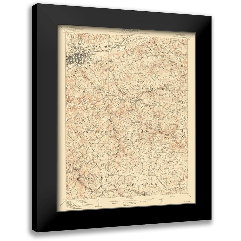 USGS 12x14 Black Modern Framed Museum Art Print Titled - York ...