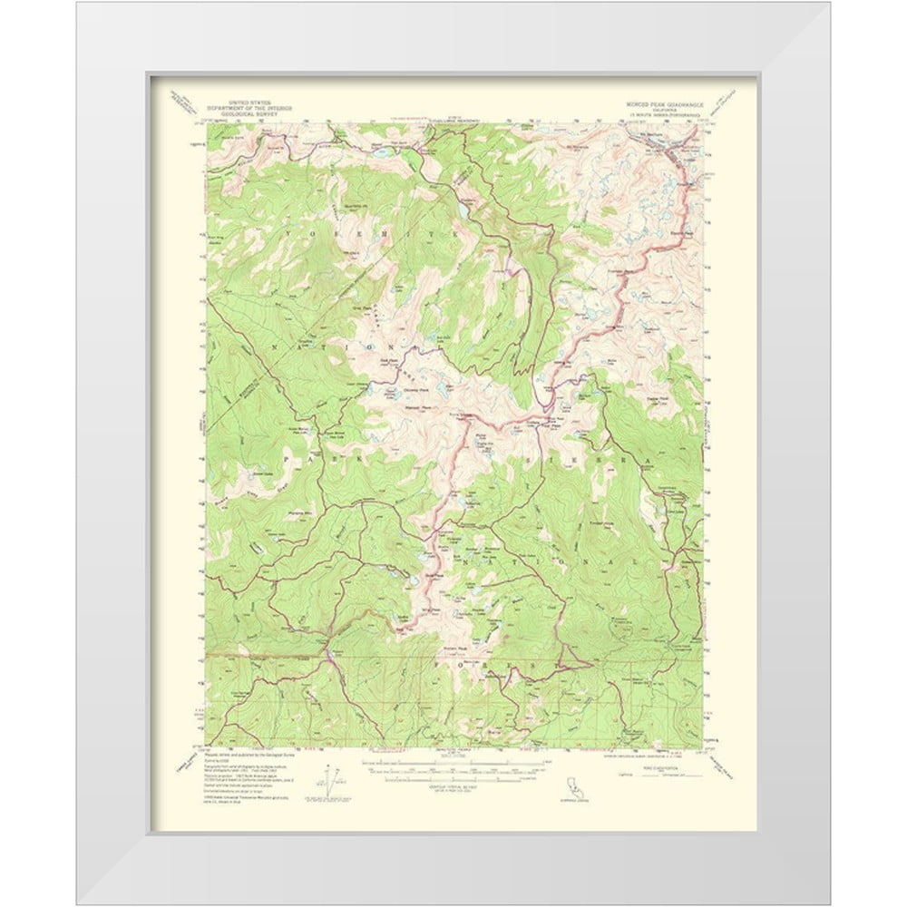 USGS 12x14 White Modern Wood Framed Museum Art Print Titled - Merced ...