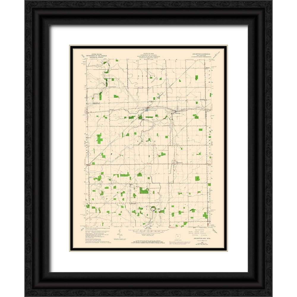 USGS 19x24 Black Ornate Wood Framed with Double Matting Museum Art ...