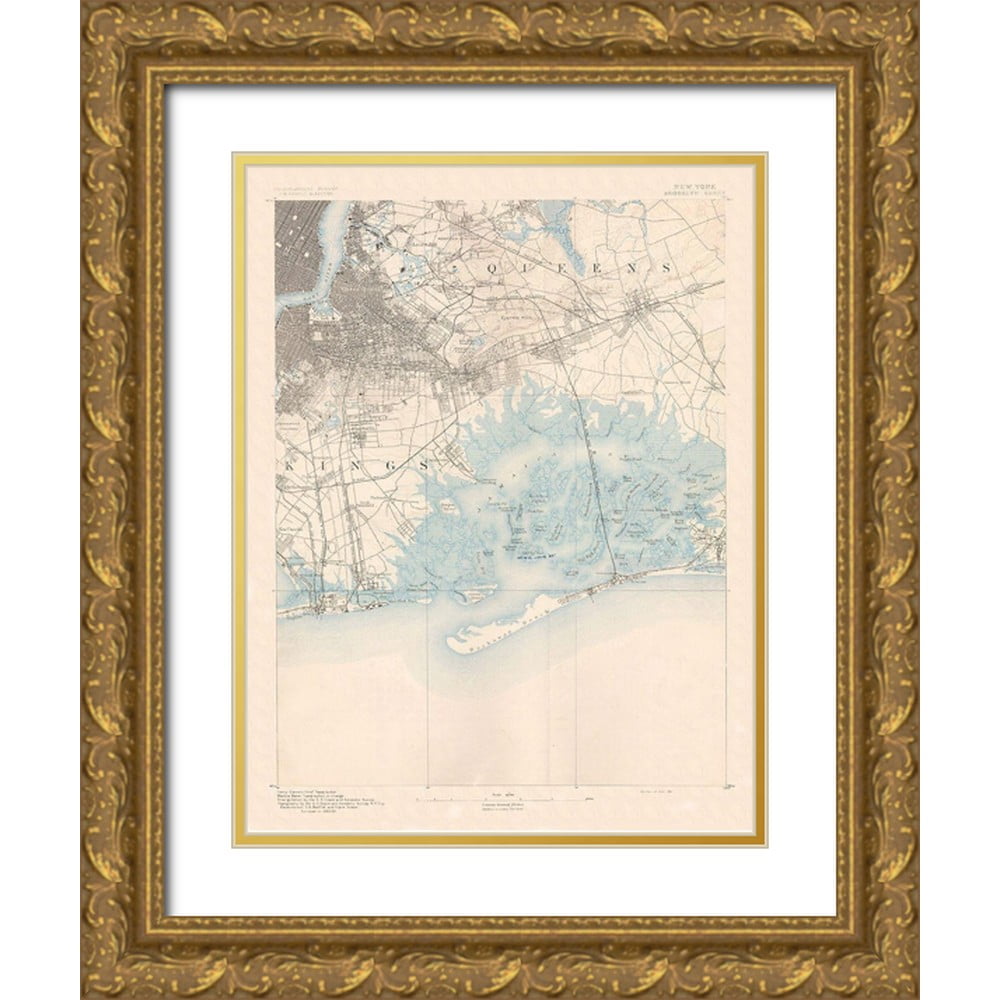 USGS 19x24 Gold Ornate Wood Framed with Double Matting Museum Art Print Titled - Brooklyn New ...