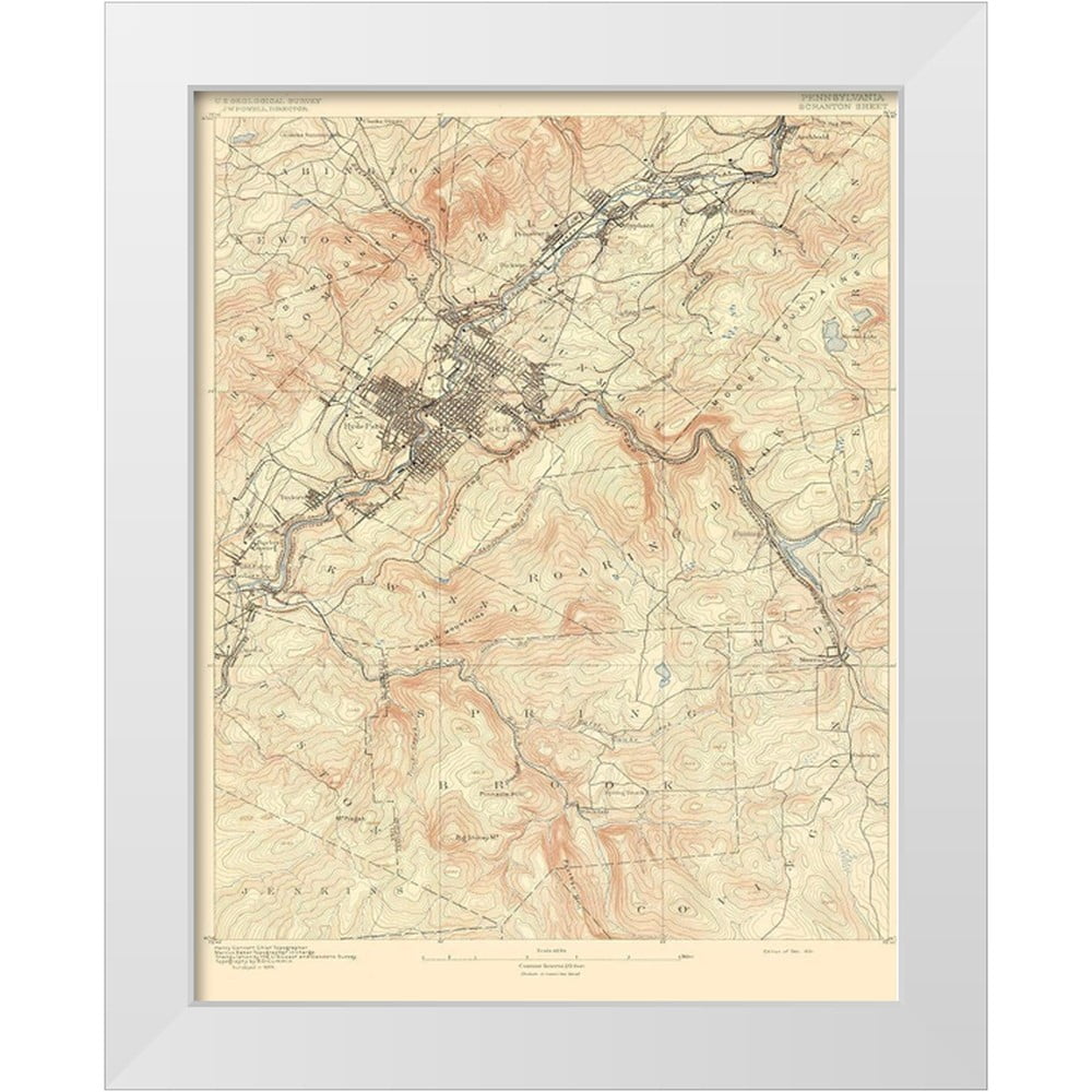 USGS 19x24 White Modern Wood Framed Museum Art Print Titled - Scranton ...