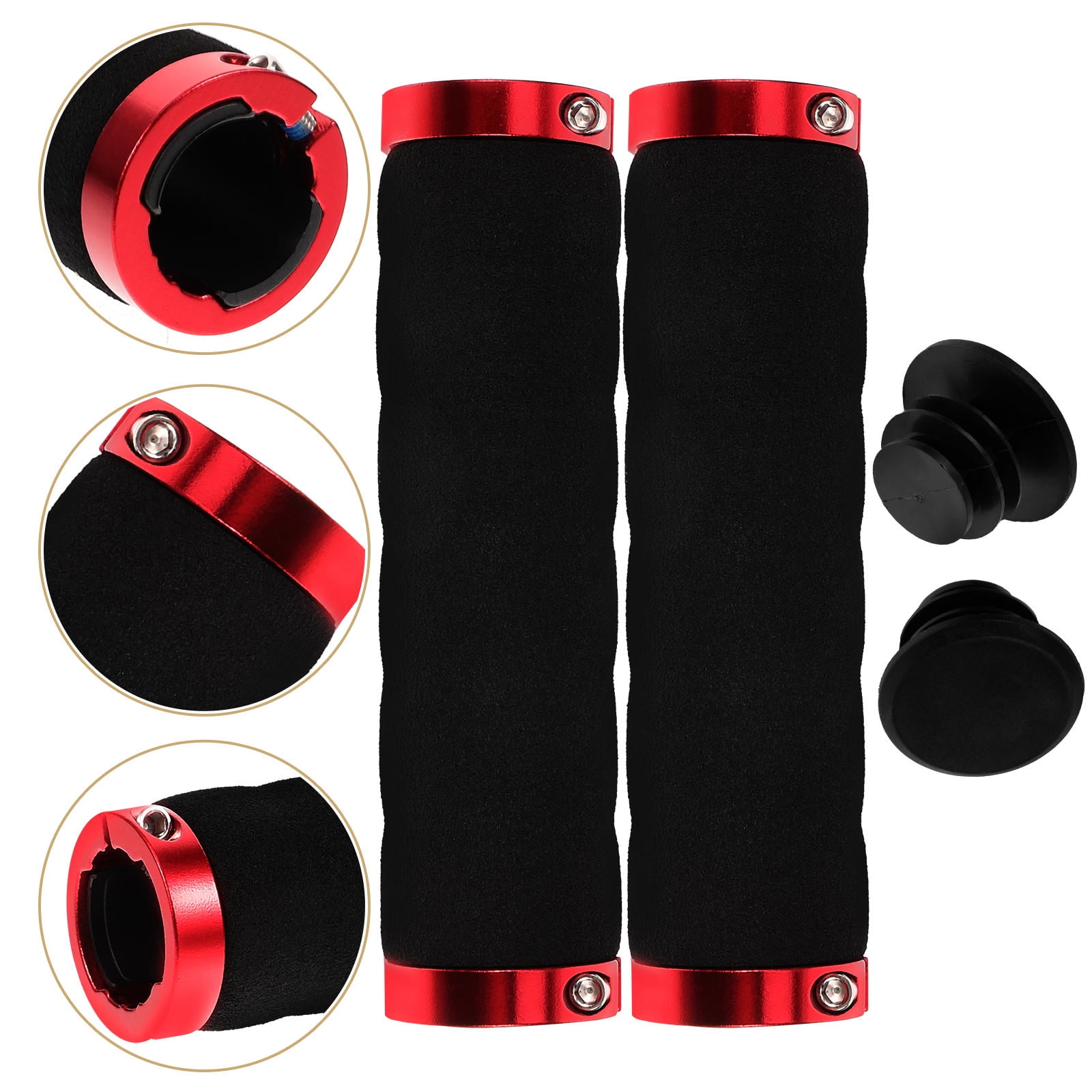 USHOBE 1 Pair Red Foam Metal Ergonomic Bike Handlebar Grips For ...
