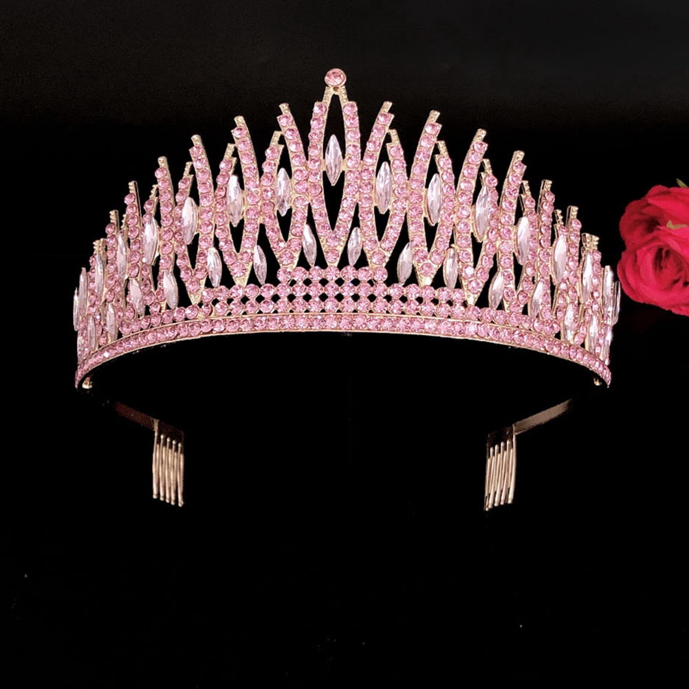 USHOBE 1Pack Pink Bridal Tiara Rhinestone Crown for Women Wedding and ...