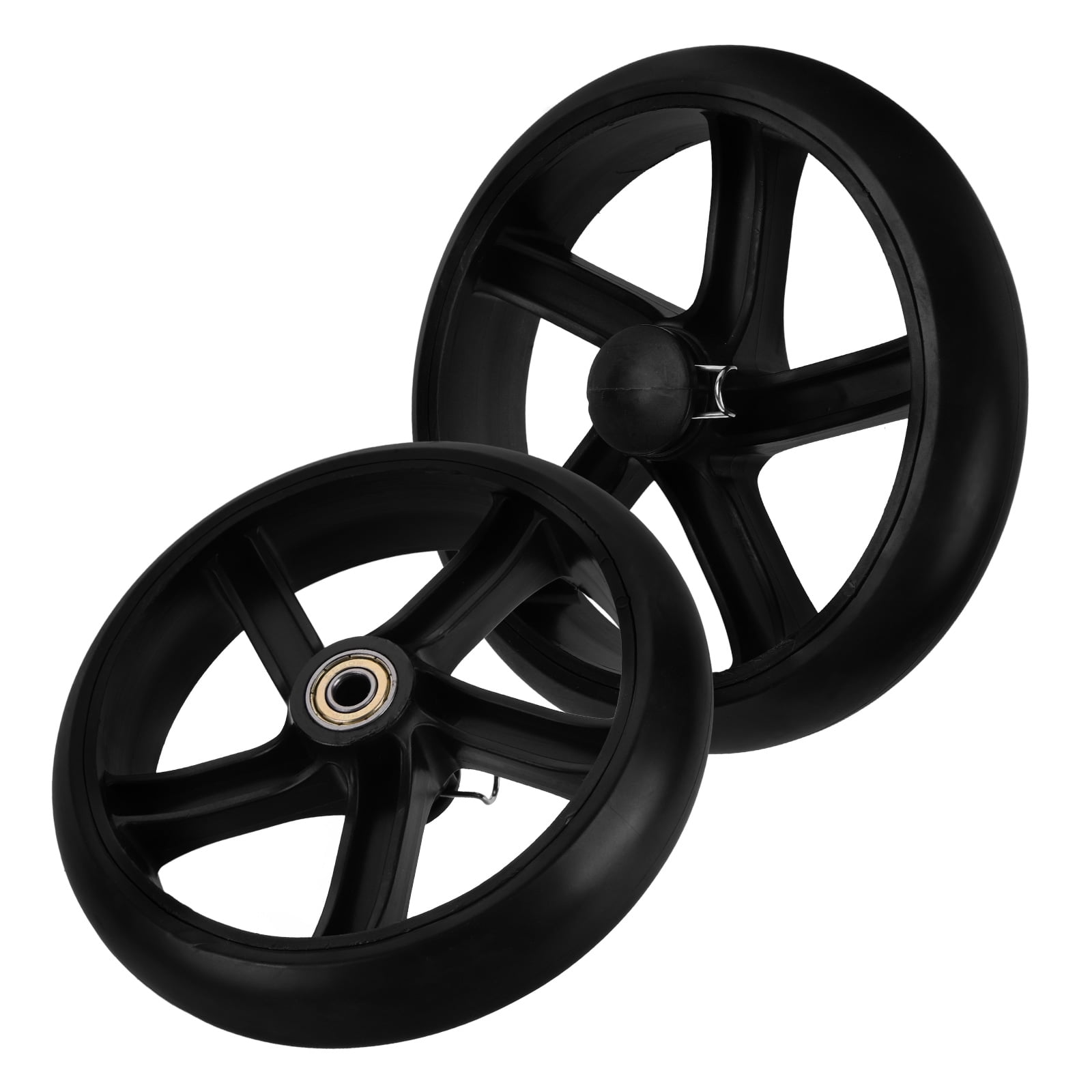USHOBE 2Pcs Round Black Plastic Pu Metal Cart Wheels for Small Trailer ...
