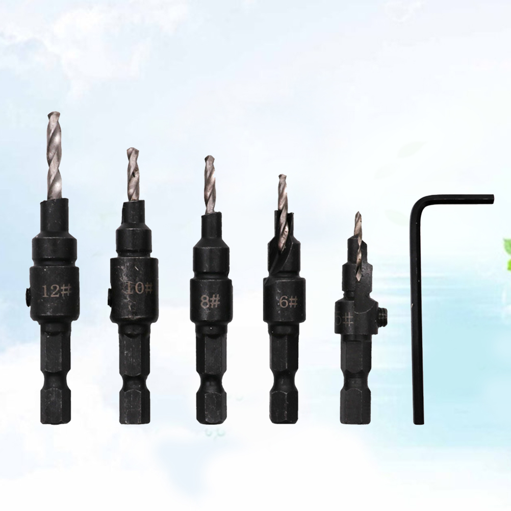 USHOBE Countersink Drill Bit Set 5Pcs in Titanium Plated for Screw Hole ...