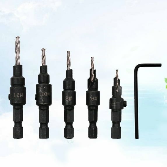 USHOBE Countersink Drill Bit Set 5Pcs in Titanium Plated for Screw Hole ...