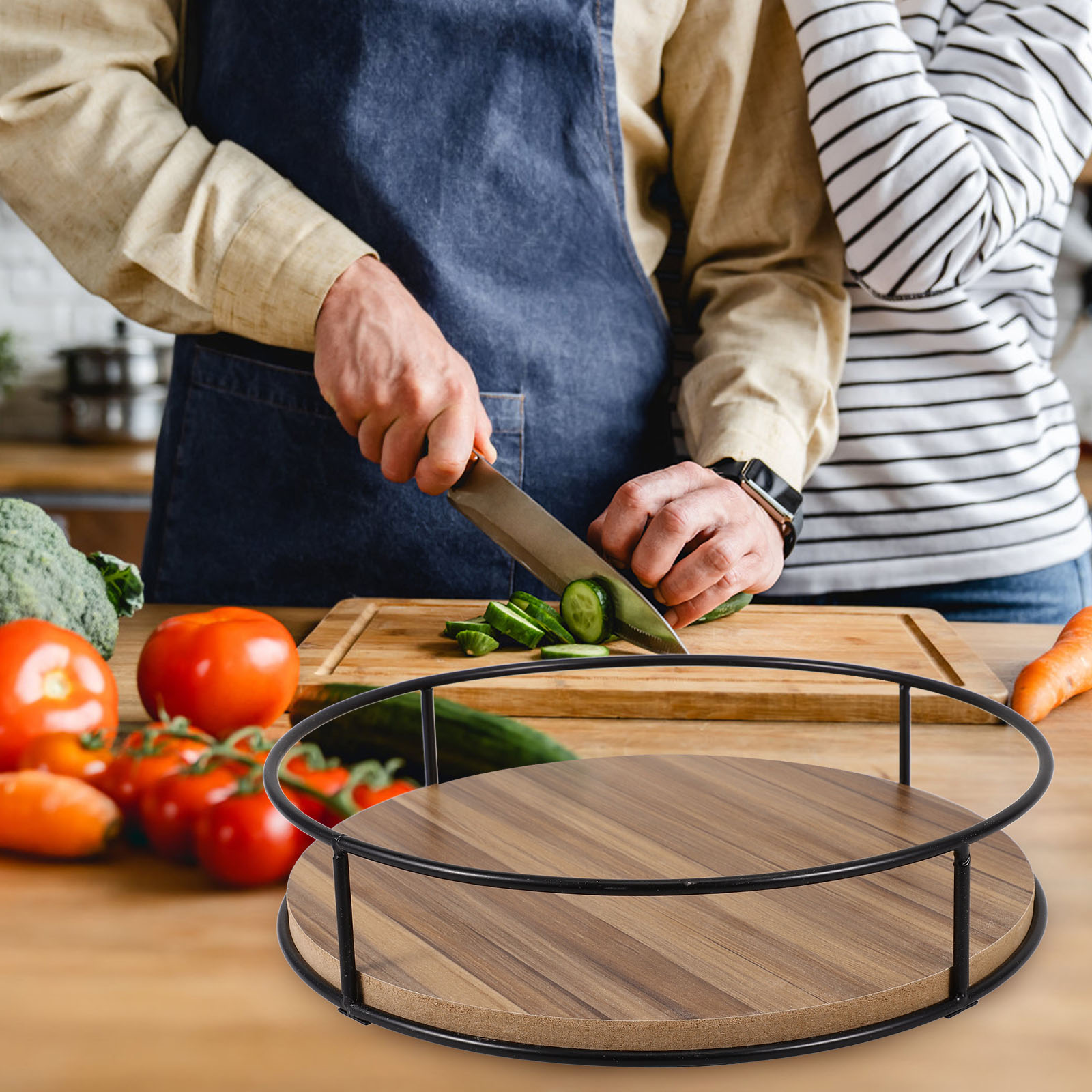 USHOBE Dining Table Rotating Tray 1Pack Brown Wood And Iron For Elegant ...