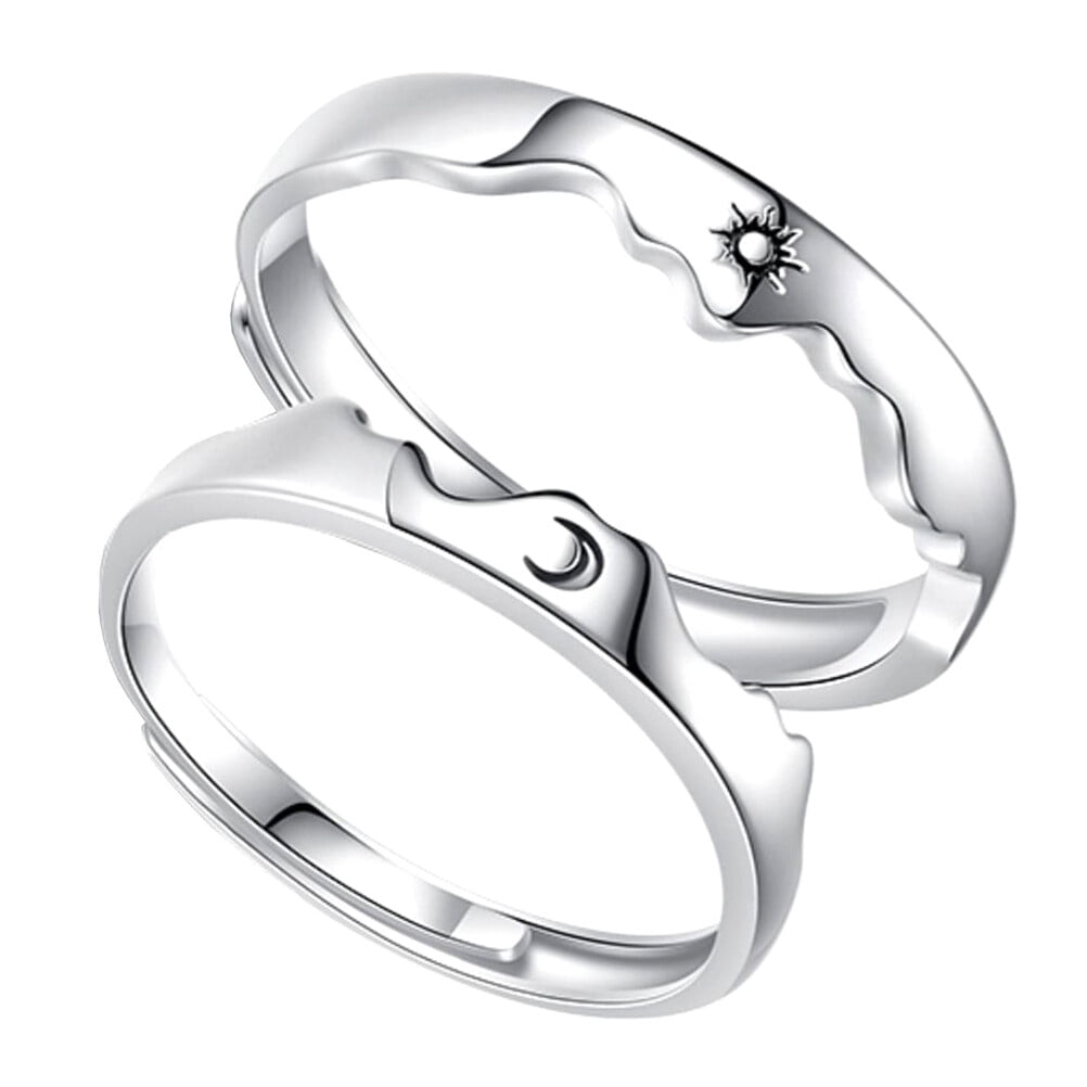 USHOBE Open Rings Set Adjustable For Couples Silver And Moon Design For ...