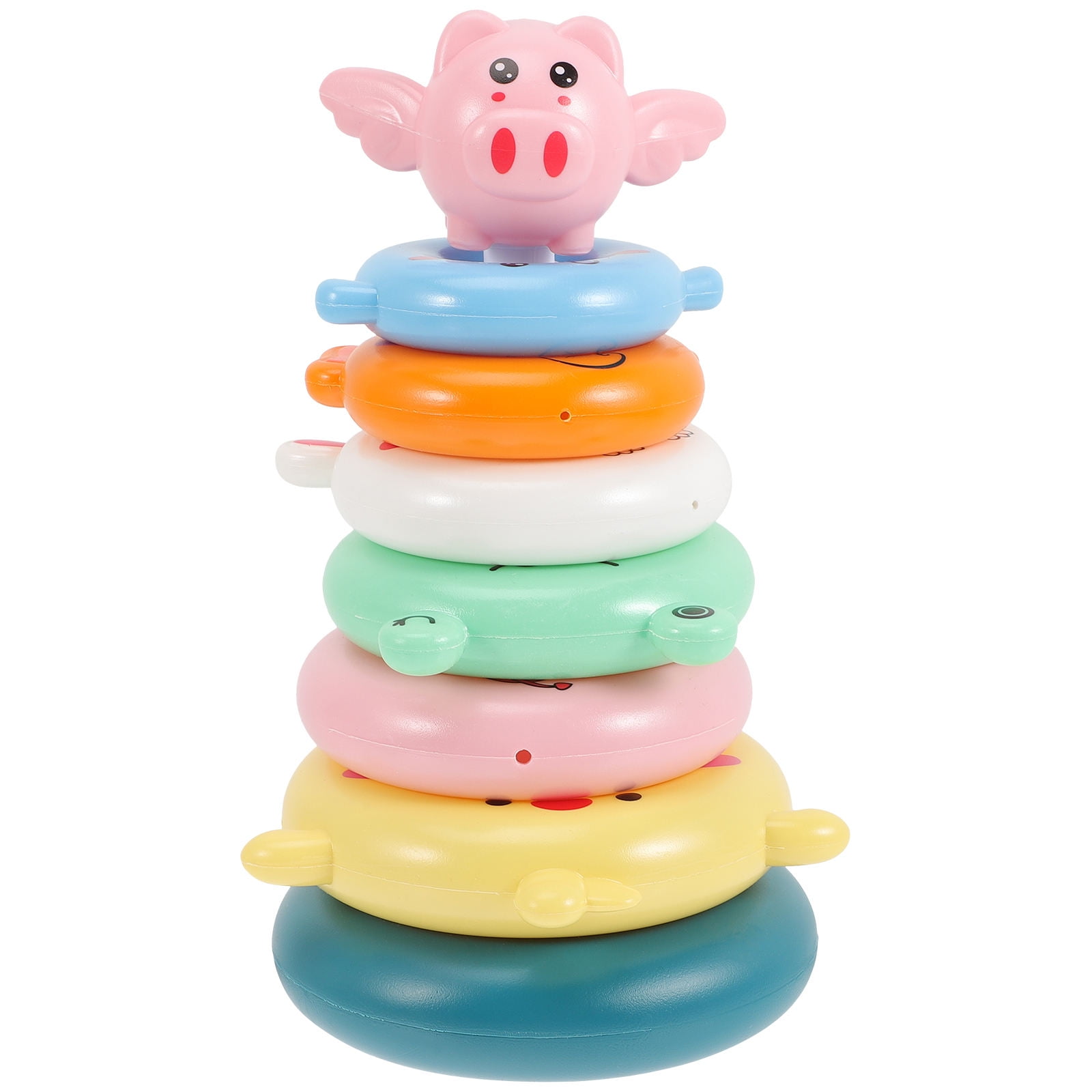 USHOBE Stacking Rings Baby Toy Plastic Rainbow Theme Spatial Perception ...