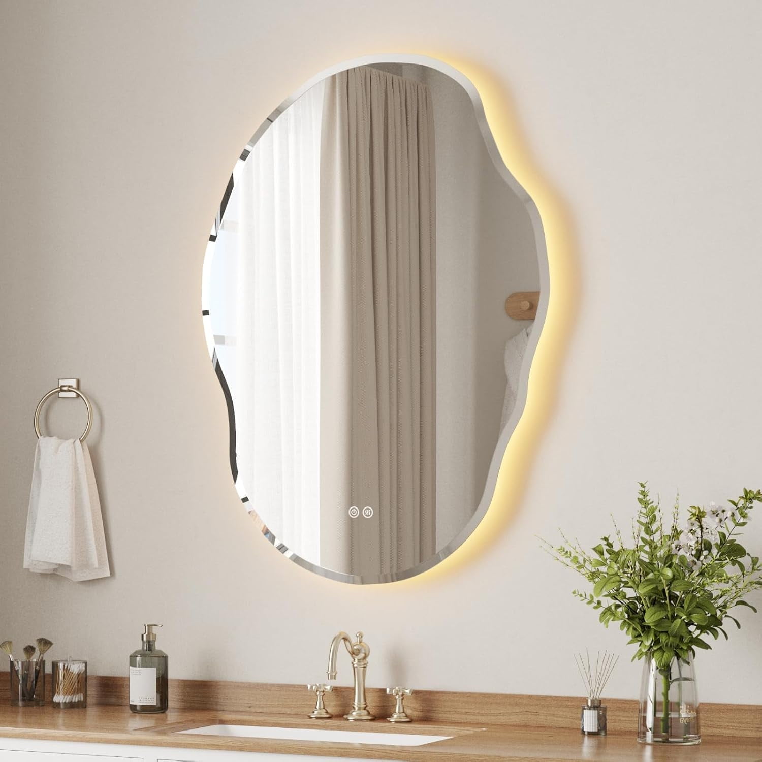 USHOWER 25×35" Irregular LED Bathroom Mirror – Asymmetrical Backlit ...