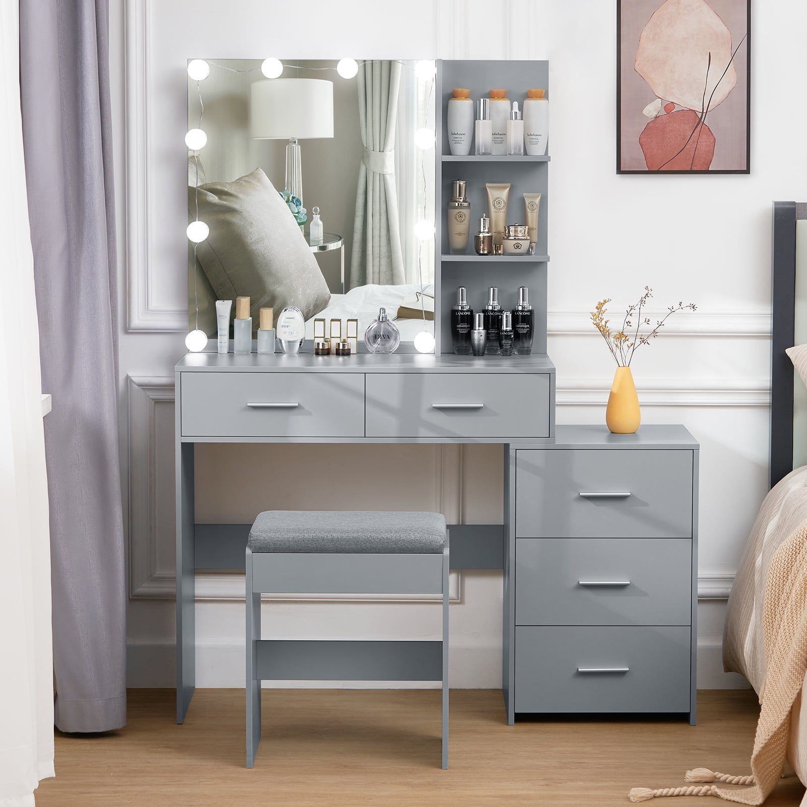 USIKEY Large Vanity Set with 10 LED Lights, Mirror Dresser, Makeup ...