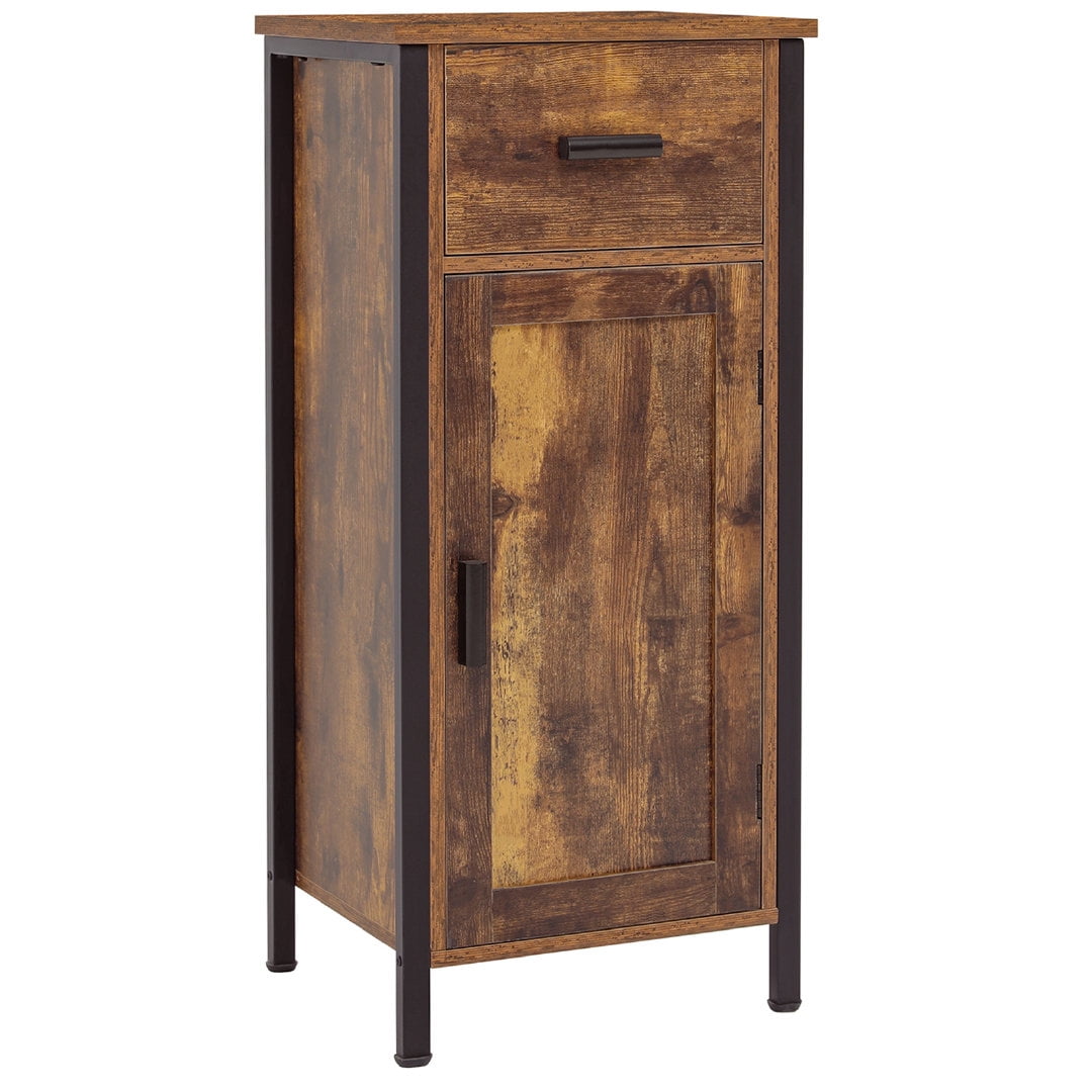 USIKEY Side Cabinet, Storage with 1 Door & Drawer, 2 Shelves, Rustic ...