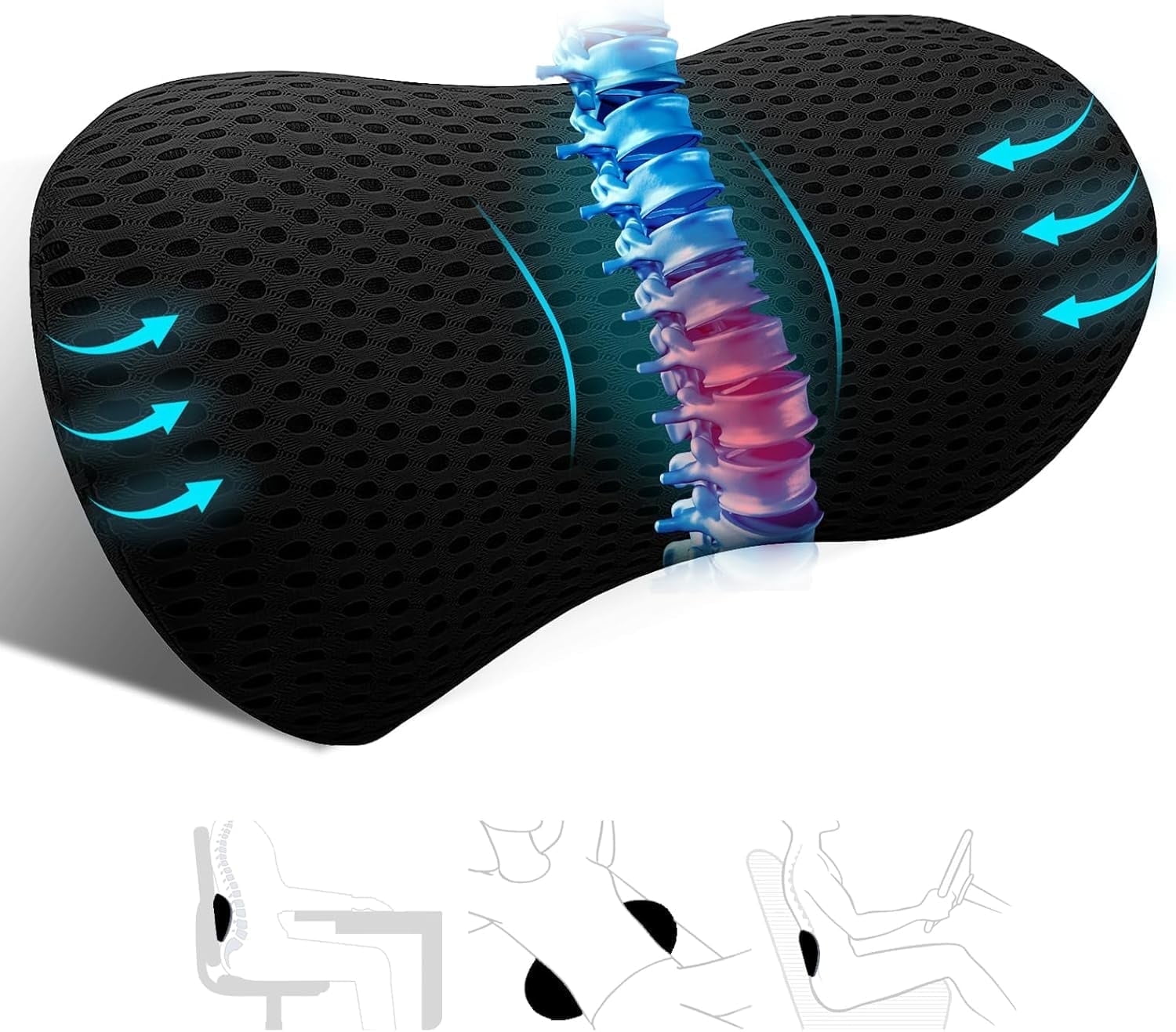USIONE Memory Foam Lumbar Support Pillow - Ergonomic Design, Relieve ...