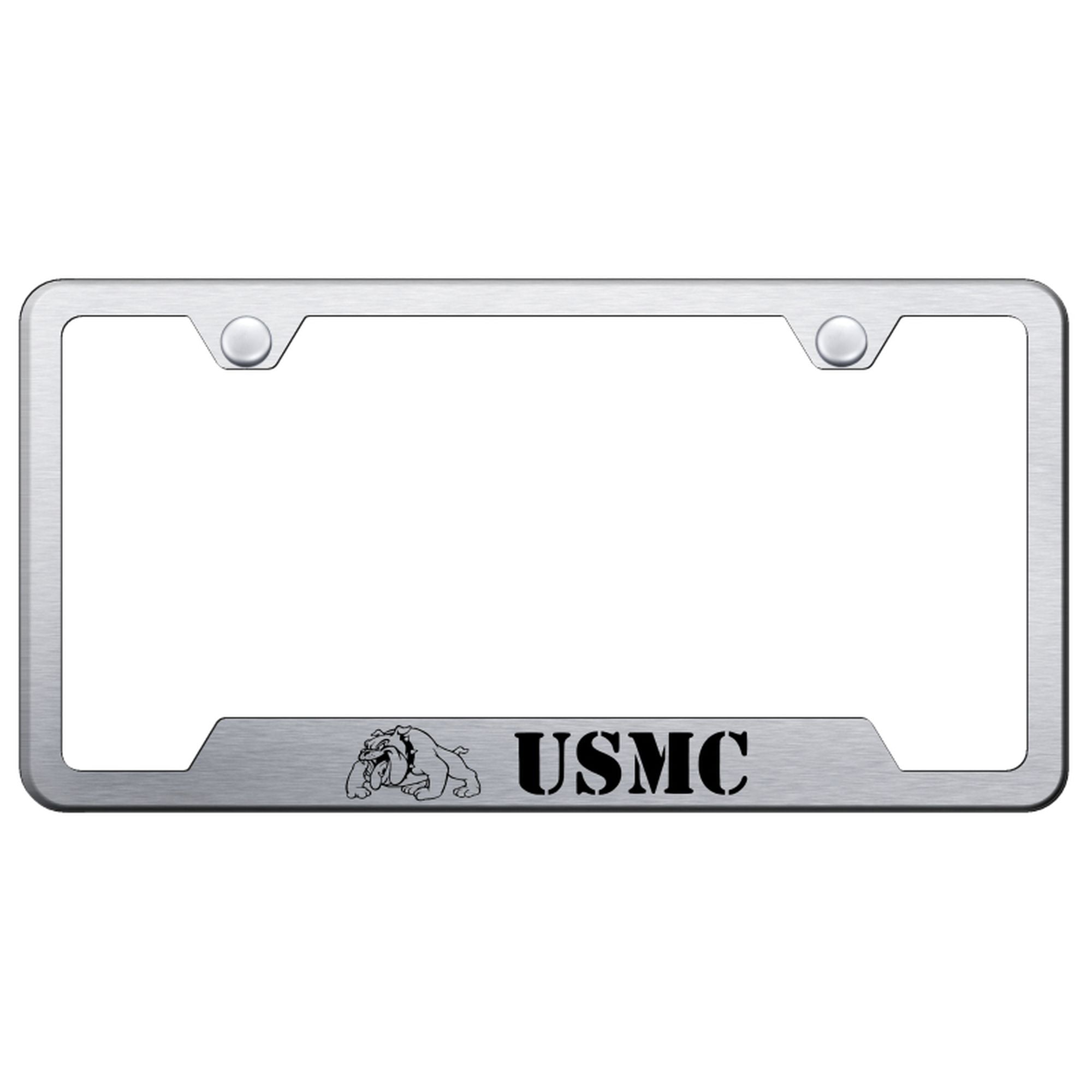 USMC Bulldog Laser Etched Logo Cut-Out License Plate Frame (Brushed ...