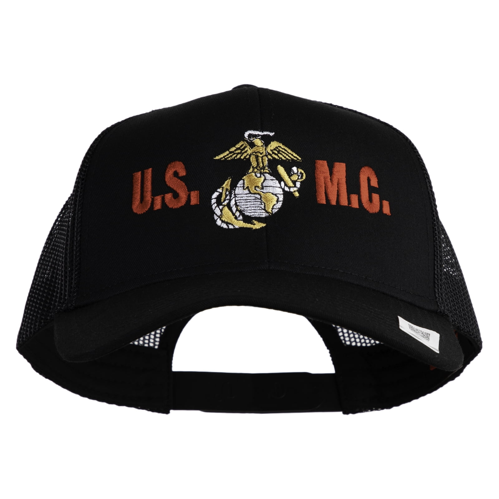 USMC Design Embroidered Solid Cotton Twill Mesh Prostyle Cap - Black ...