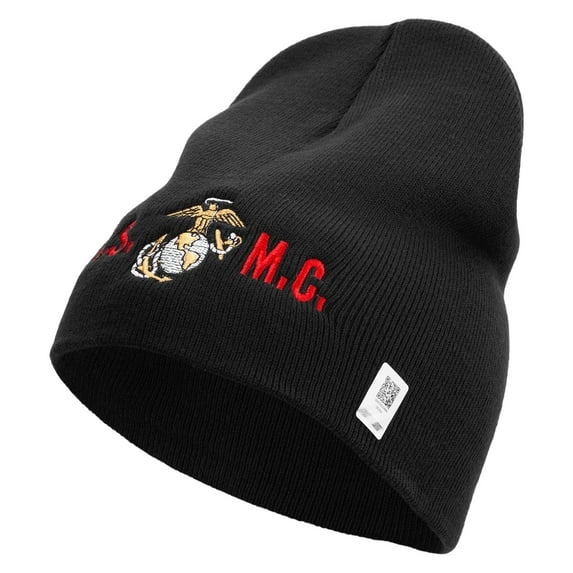USMC Design Symbol Embroidered 8 Inch Short Beanie Made in USA - Black ...