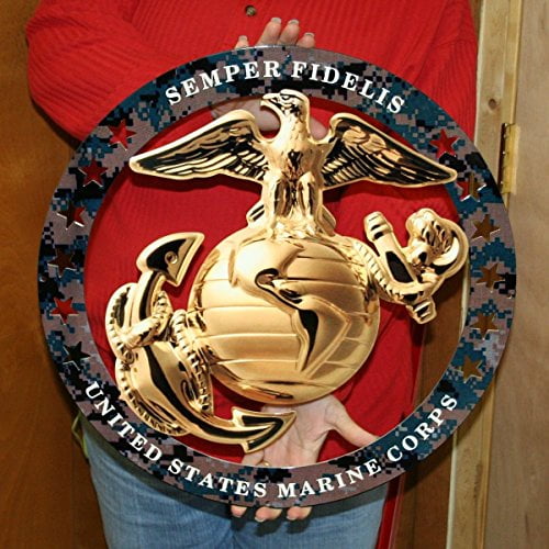 USMC Enlisted EGA Round Metal Wall Hanging Sign - Marine Corps Semper ...