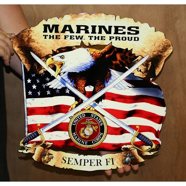 USMC Flag Mancave Metal Wall Hanging Sign with Semper Fi - 16" x 16 ...