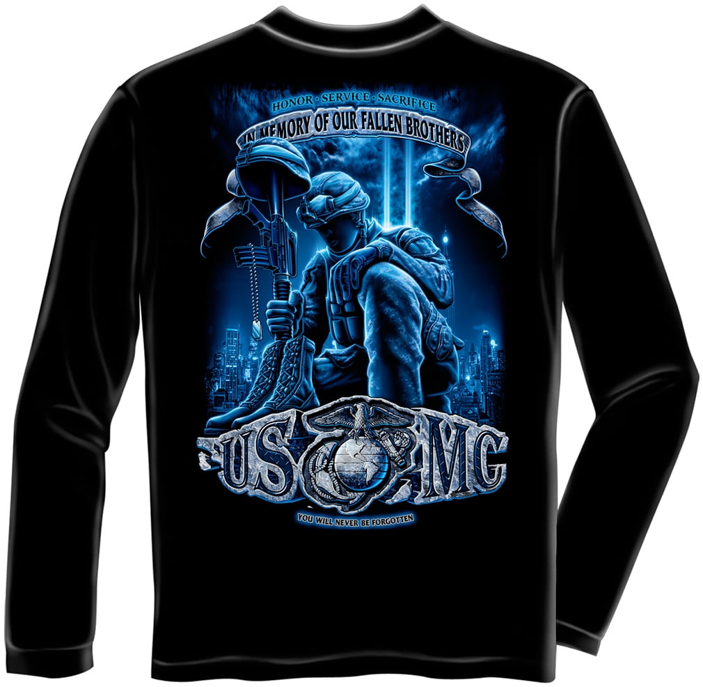 USMC Never Forget Fallen Soldier 9/11 Long Sleeve T-Shirt by , Black ...