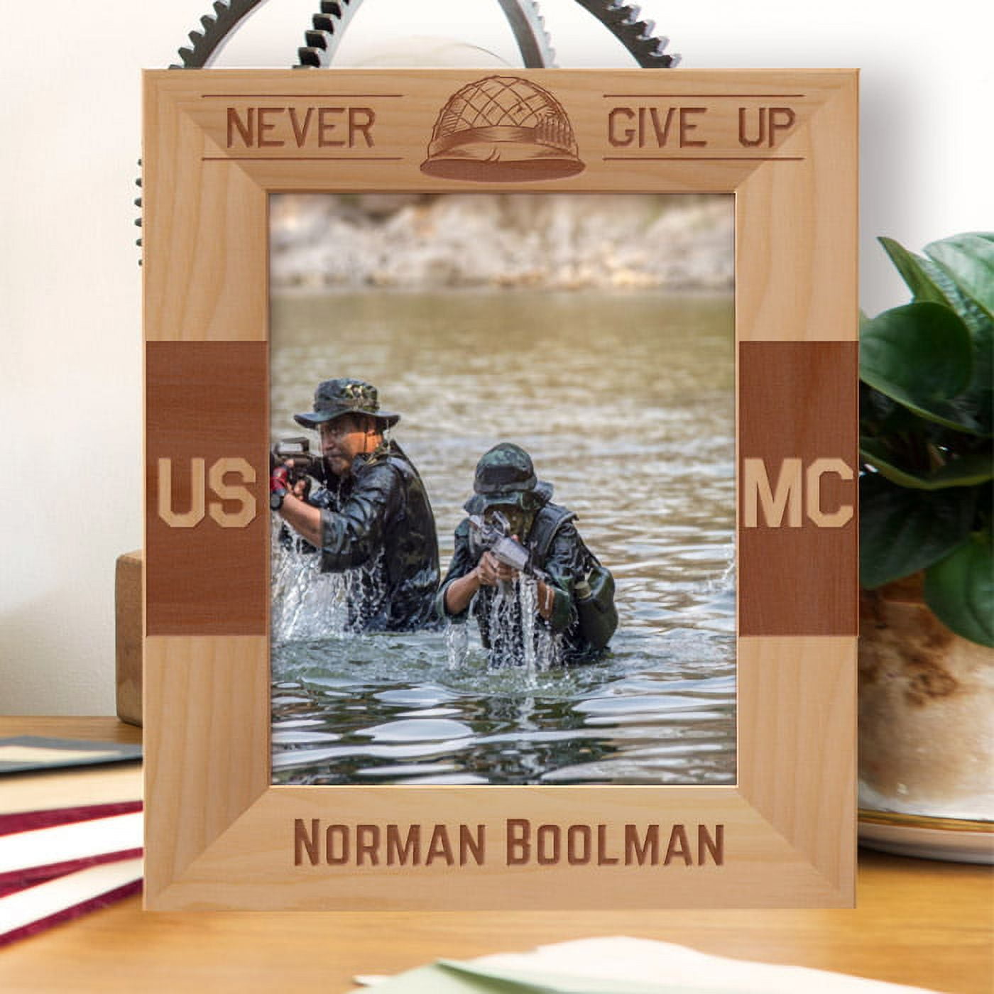 USMC Never Give Up Personalized Wooden Frame 8" x 10" Brown (Vertical ...