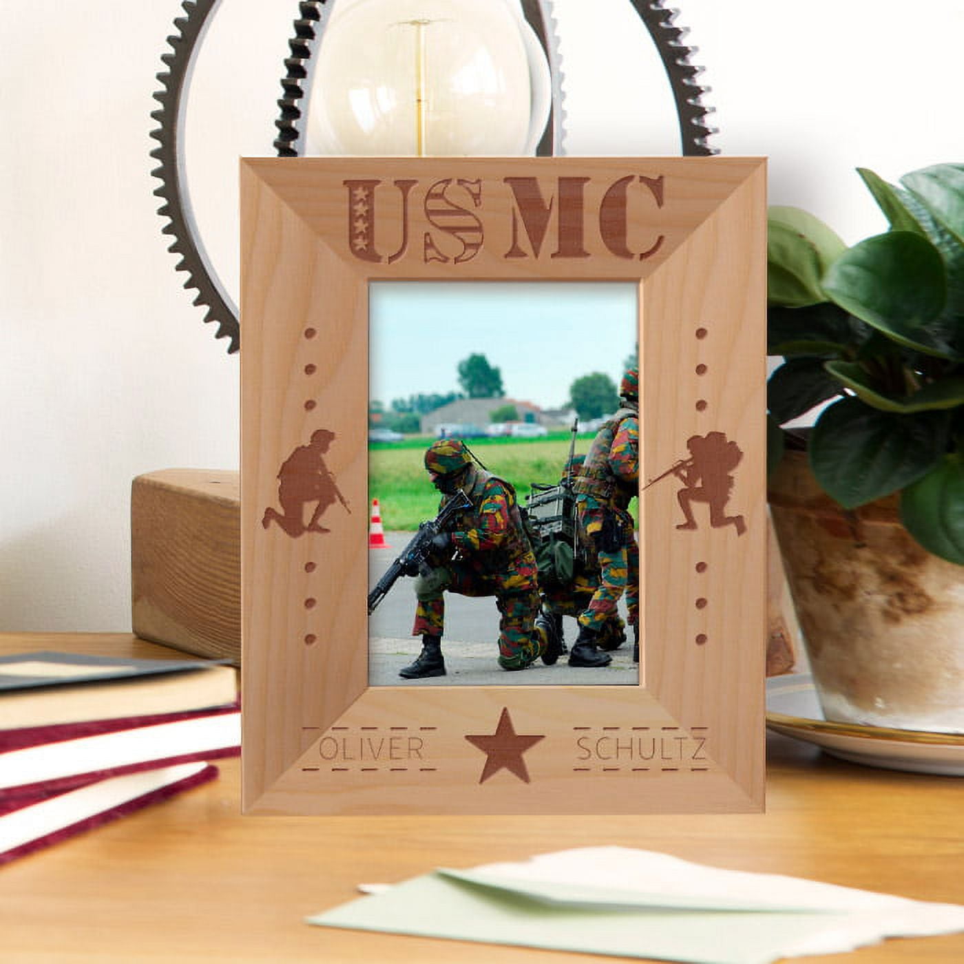 USMC Personalized Wooden Frame 3 1/2" x 5" Brown (Vertical) - Walmart.com