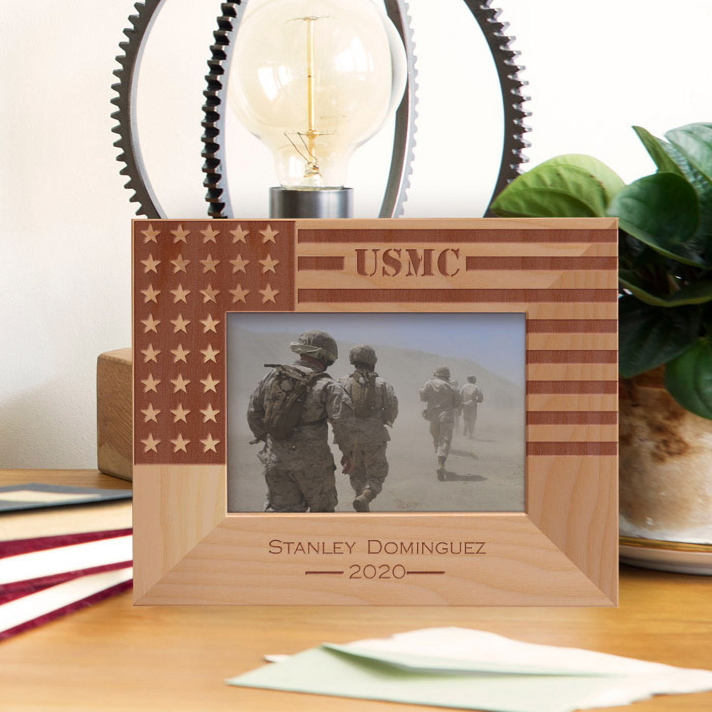 USMC Personalized Wooden Frame-5" x 3 1/2" Brown Horizontal - Walmart.com