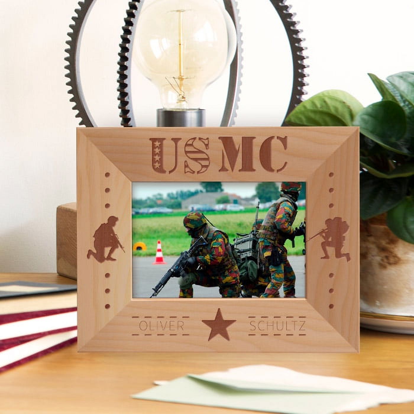 USMC Personalized Wooden Frame-5" x 3 1/2" Brown Horizontal - Walmart.com