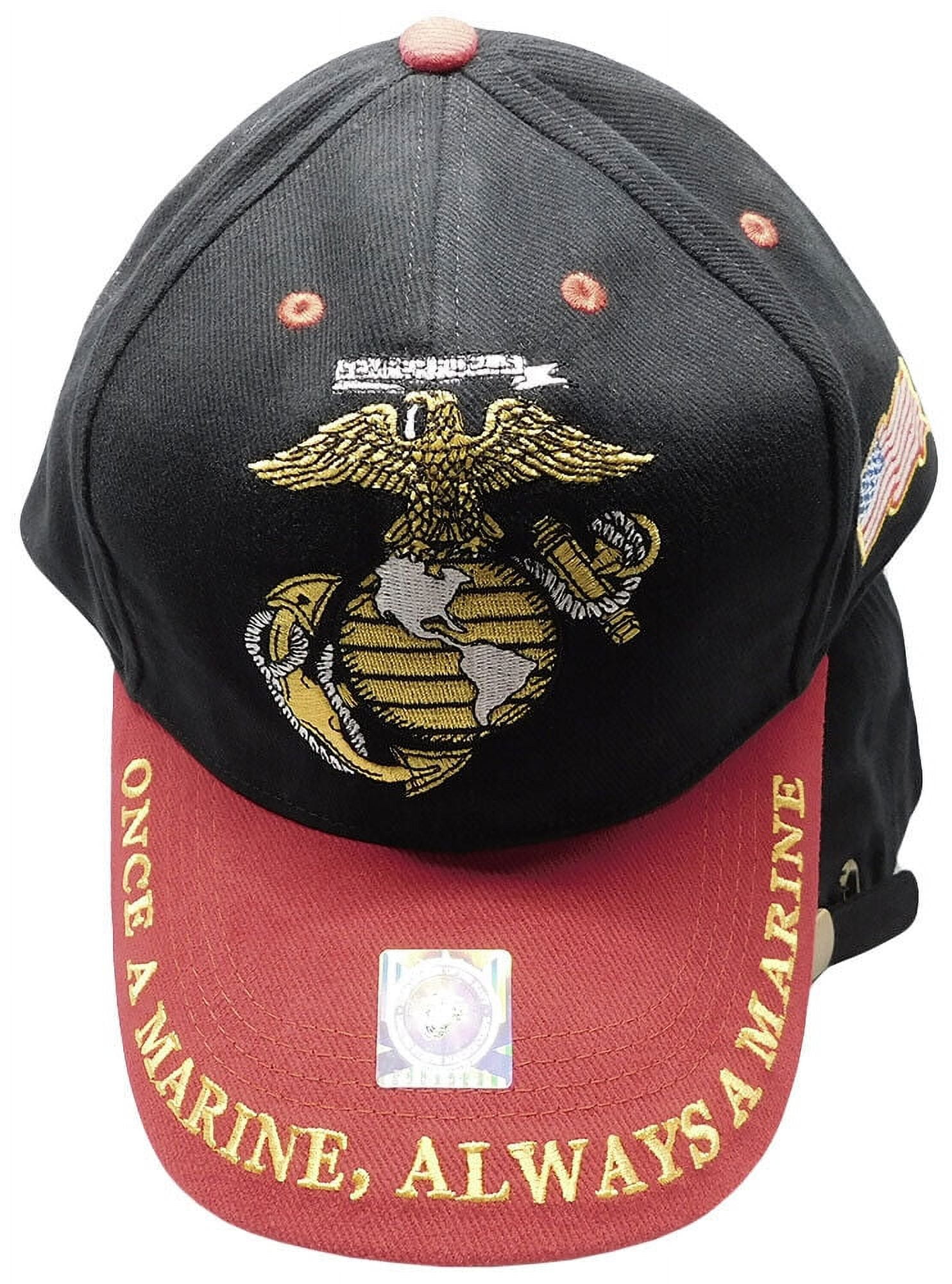 USMC SEMPER FI ONCE A MARINE ALWAYS A MARINE CORPS CAP HAT ALL BLACK LICENSED - Walmart.com