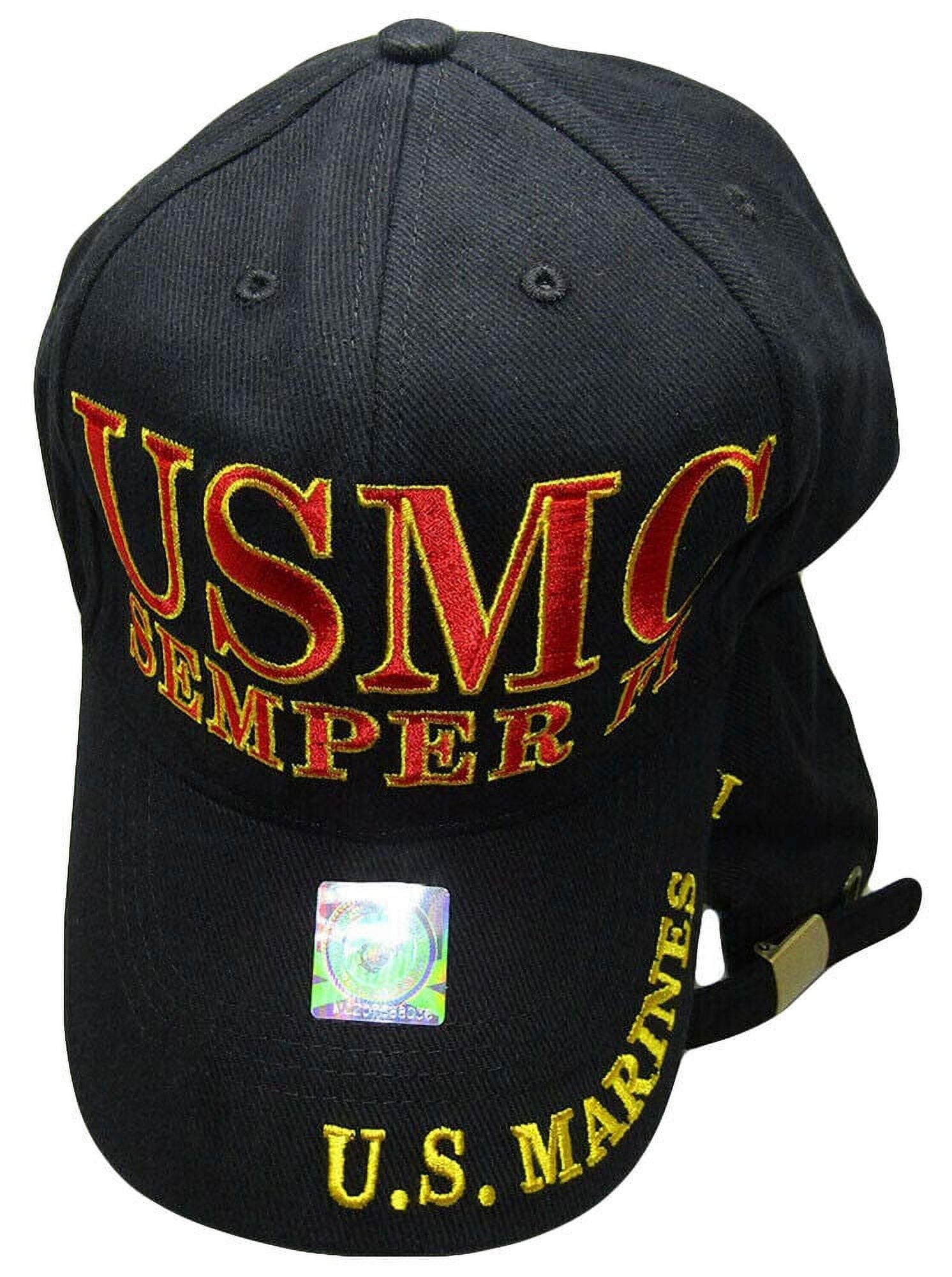 USMC Semper Fi U.S. US Marines Black Adjustable Embroidered Cap Hat ...
