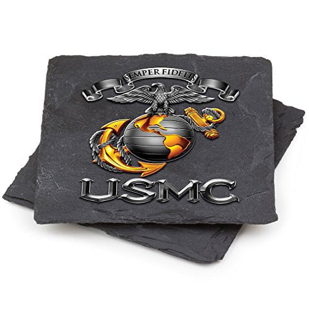 USMC US Marine Corps Natural Stone Coaster- SEMPER FIDELIS Gift Box ...