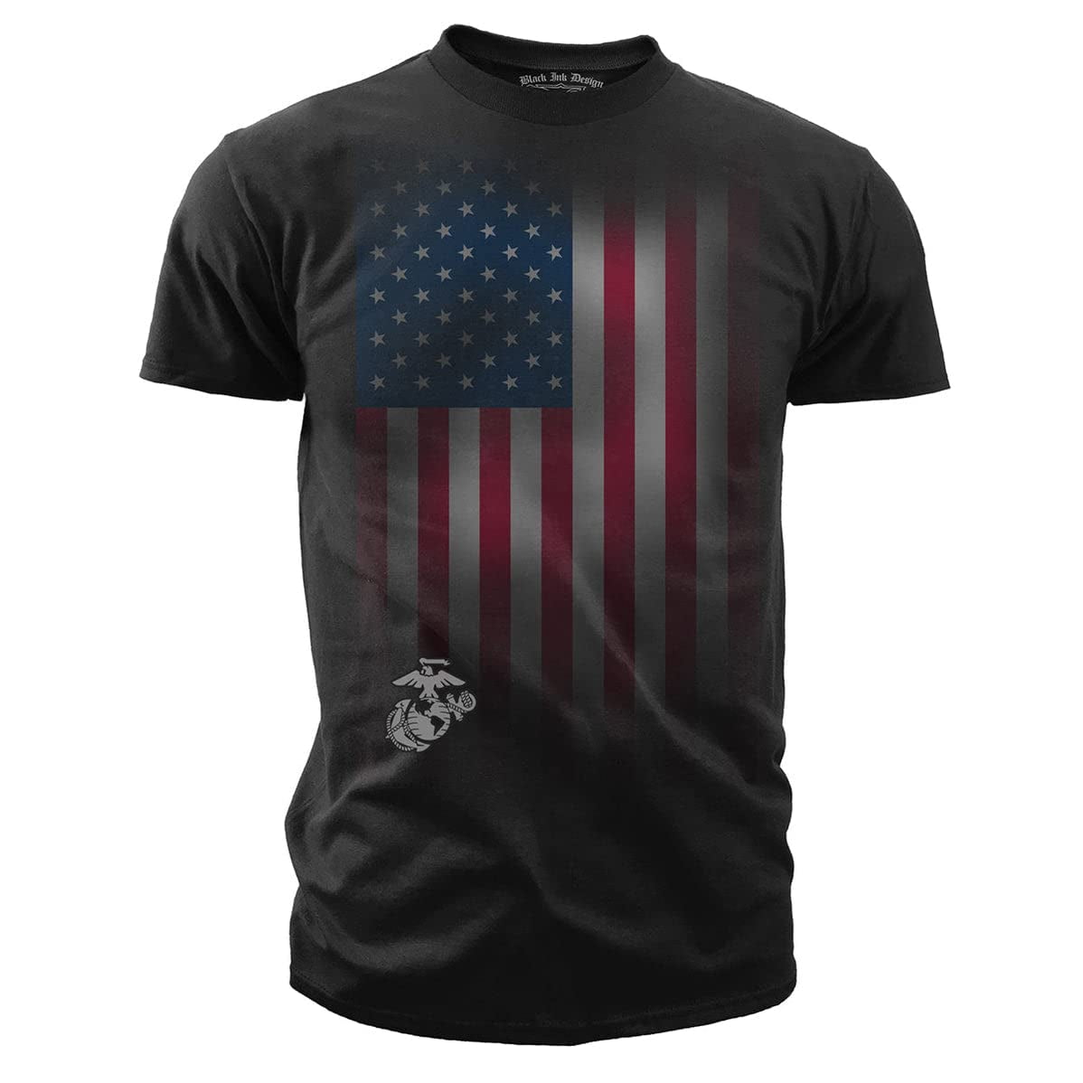 USMC Marines Veteran Flag Military Men's Black Ink T-shirt MD - Walmart.com