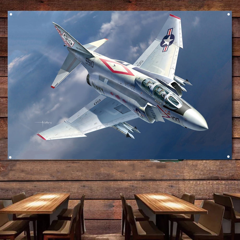 USN F-4J Fighter Banner Wall Hanging Flag - Air Force Aircraft Canvas ...