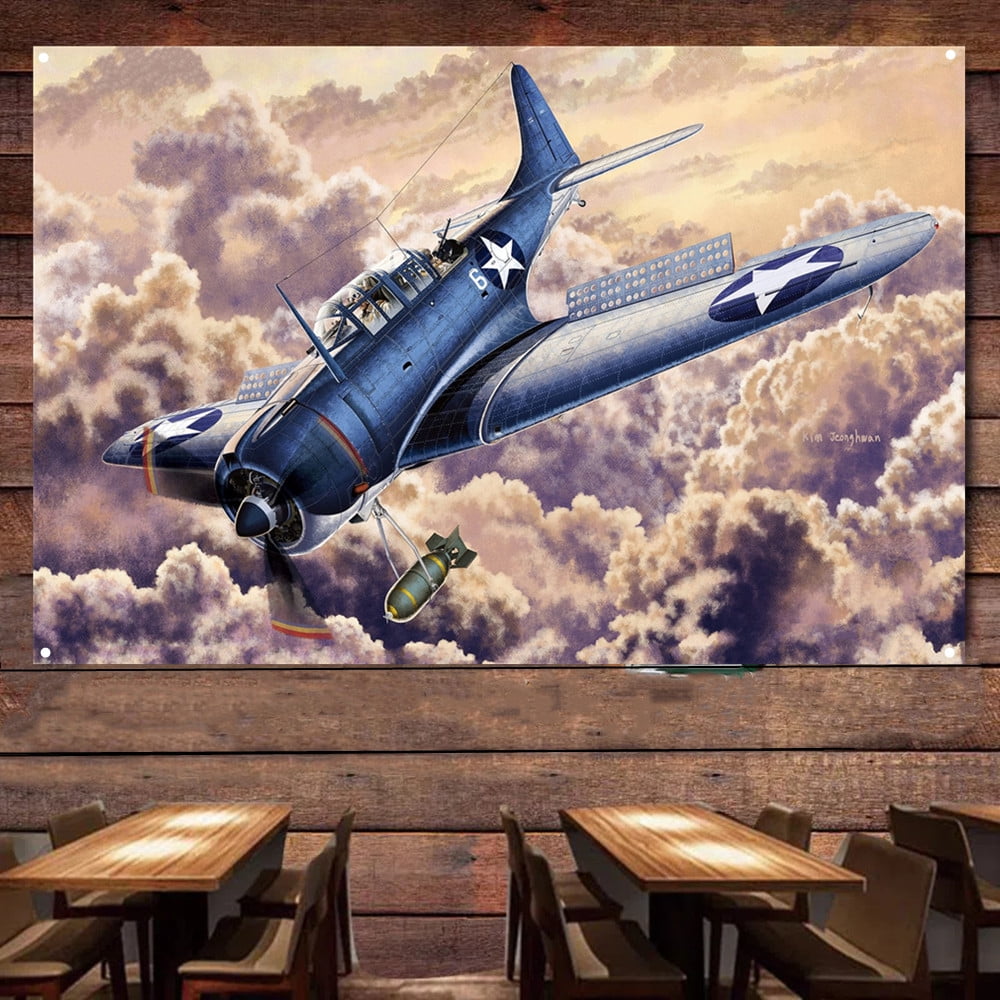 USN SBD-2 Battle of Midway Airplane Banner & Flag - Military Wall Art ...