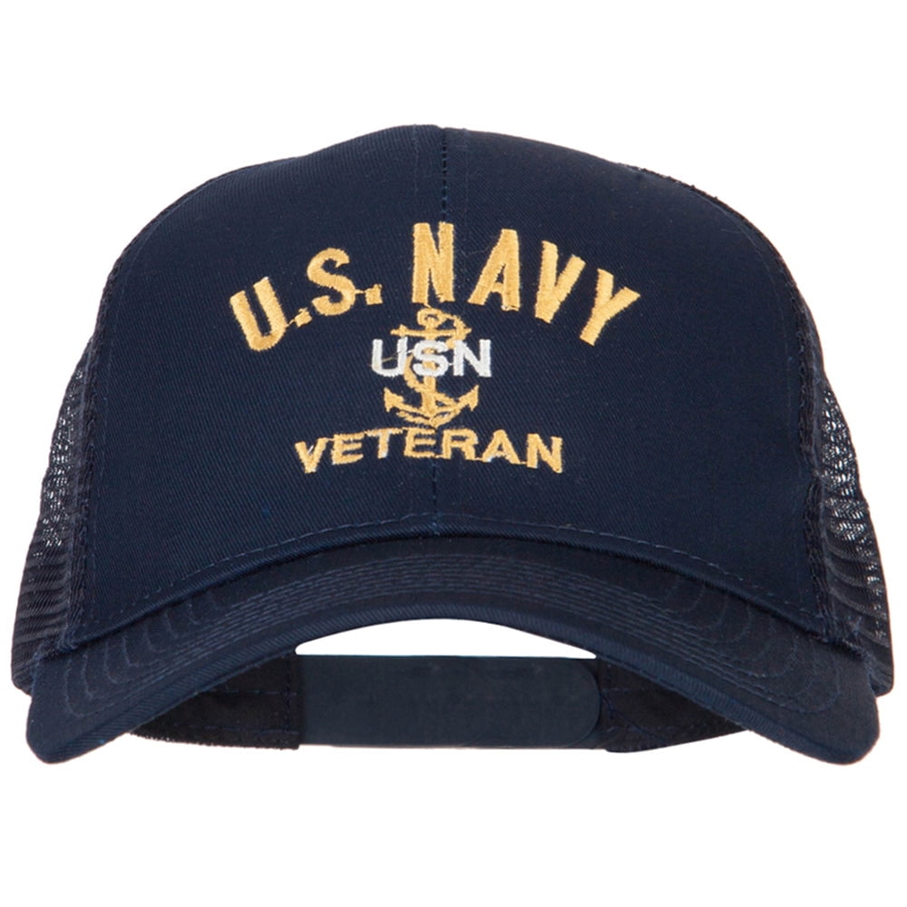 USN Veteran Embroidered Solid Cotton Mesh Pro Cap - Navy OSFM - Walmart.com